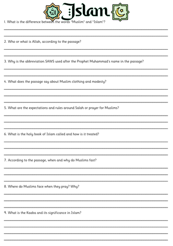 Islam Reading Comprehension | Teaching Resources