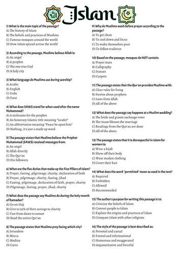 Islam Reading Comprehension | Teaching Resources