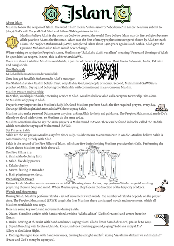Islam Reading Comprehension | Teaching Resources