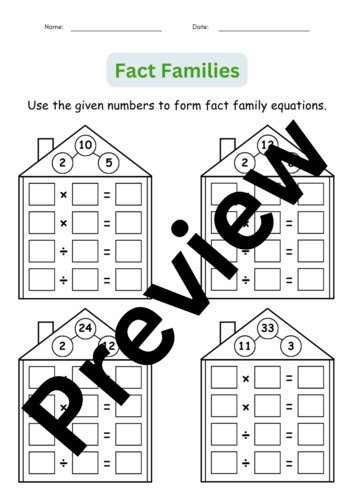 Fact Families Multiplication and Division Number Math Worksheets for ...