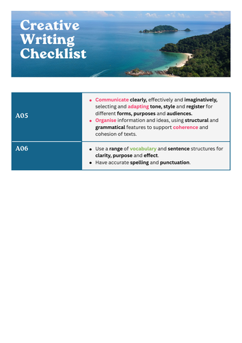 Creative Writing Checklist | Teaching Resources