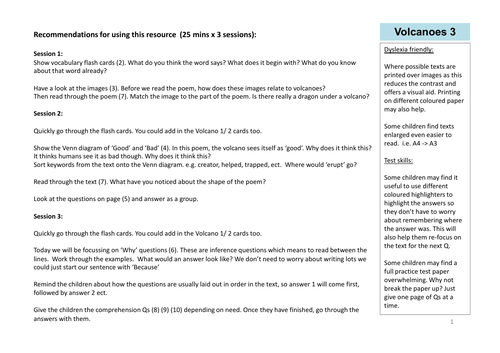 SEN KS2 Reading Comprehension Volcano Pack (3 texts = 9 sessions ...