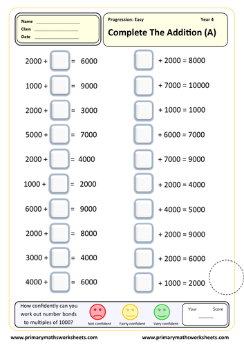 Year 4 Addition Worksheet - Easy | Teaching Resources