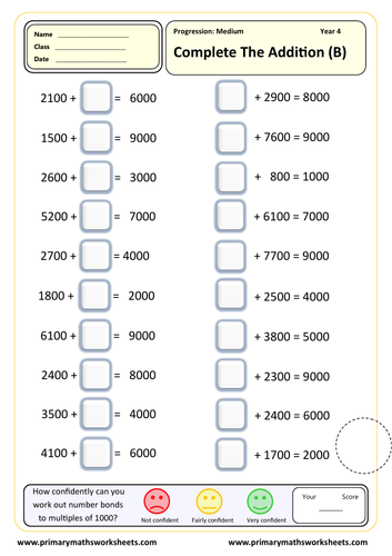Year 4 Addition Worksheet - Medium | Teaching Resources