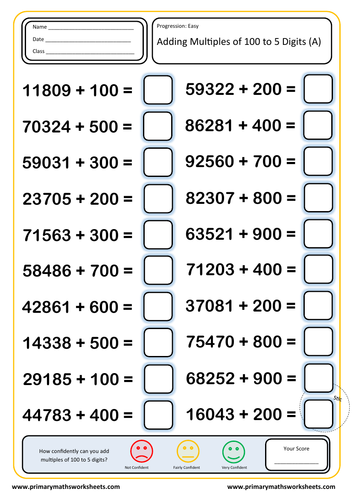 Year 5 Addition Worksheet - Easy | Teaching Resources