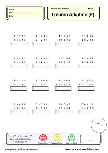 Year 5 Addition Worksheet - Medium | Teaching Resources
