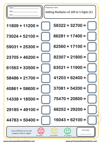 Year 5 Addition Worksheet - Hard | Teaching Resources