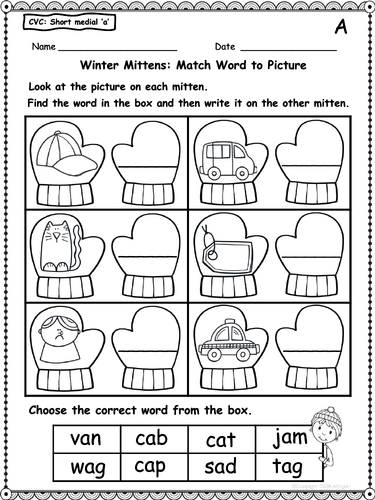 CVC Phonics Word Work Worksheets Mittens Winter | Teaching Resources