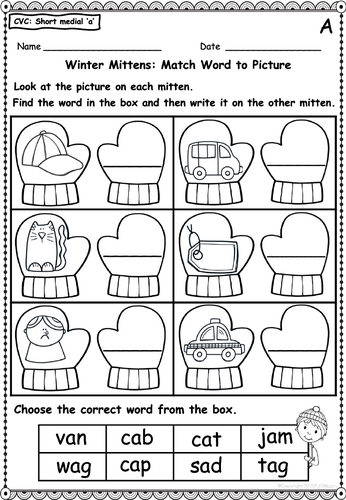 CVC Phonics Word Work Worksheets Mittens Winter | Teaching Resources