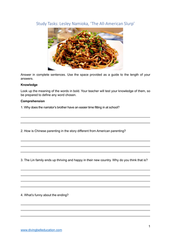 Short Story Study: Lesley Namioka, 'The All-American Slurp' | Teaching ...