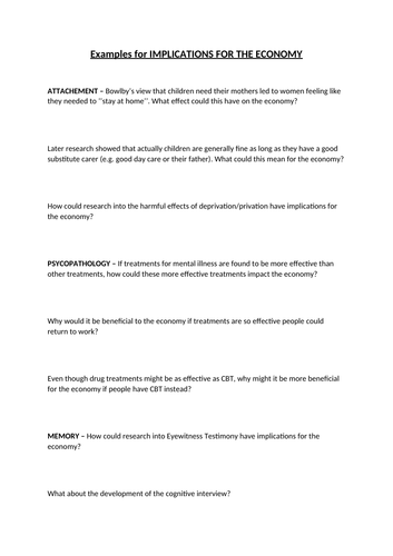 Psychological implications for the economy - Economical implications ...