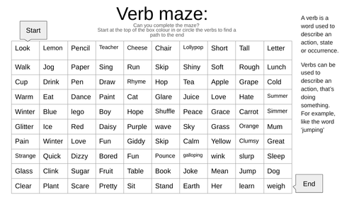Verb word maze | Teaching Resources