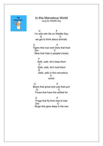 Wildlife song. In this Marvelous World | Teaching Resources