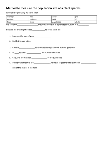 estimating plant populations IGCSE Biology | Teaching Resources