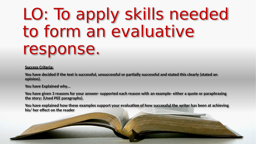 Evaluate A Text For Gcse Reading Response Teaching Resources