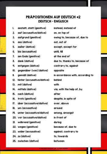GERMAN PREPOSITIONS LIST FREEBIE #2 | Teaching Resources