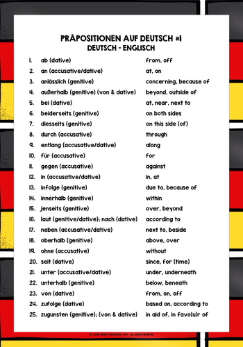 GERMAN PREPOSITIONS LIST FREEBIE #1 | Teaching Resources