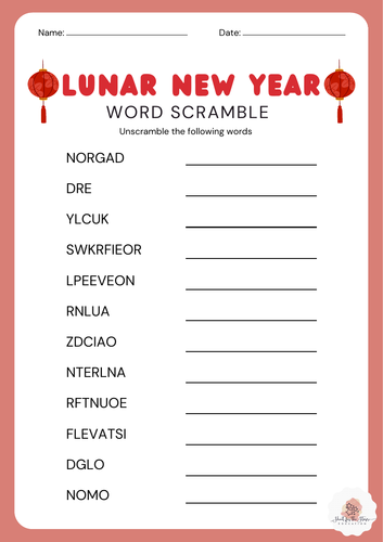 Lunar New Year Word Unscramble | Teaching Resources