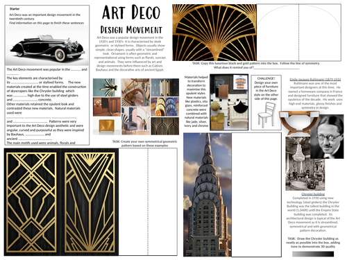 Design - Cover worksheet - Art Deco | Teaching Resources