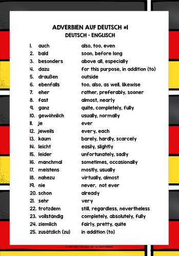 GERMAN ADVERBS LIST FREEBIE #1 | Teaching Resources GERMAN ADVERBS LIST FREEBIE #1 | Teaching Resources