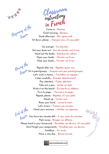 Classroom Instructions in French | Teaching Resources