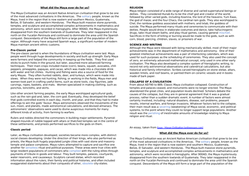 Rainplayer Maya English unit - essay writing - non-fiction | Teaching ...