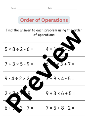 Printable Order Of Operations Digital Worksheets Activities For 4th 5th 