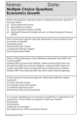 A Level Economics - Questions - Theme 2 - Economic Growth | Teaching ...