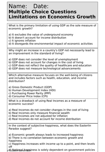 A Level Economics - Questions - Theme 2 - Limitations to Economic ...