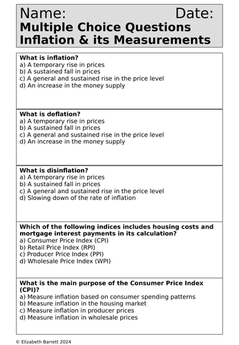 A Level Economics - Questions - Theme 2 - Inflation and its ...