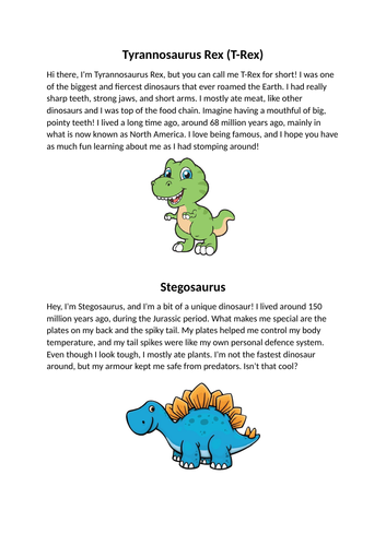 Dinosaur monologues for kids | Teaching Resources