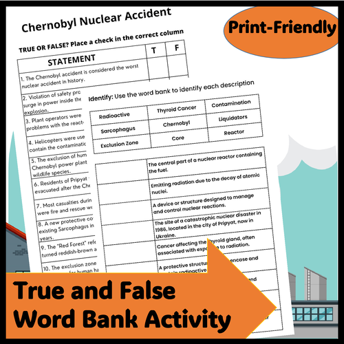 Chernobyl Nuclear Accident Reading Comprehension with Worksheet and Key ...