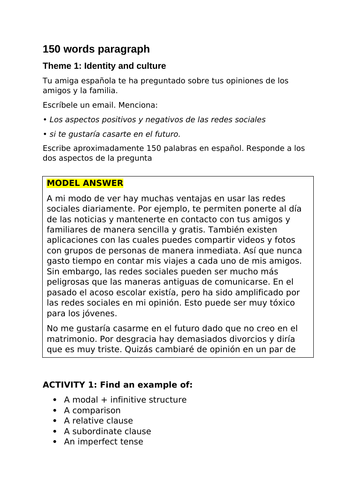 NEW-GCSE Spanish Writing-150 word task | Teaching Resources NEW-GCSE Spanish Writing-150 word task | Teaching Resources