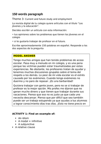GCSE Spanish Writing-150 word task (Current AQA specification ...