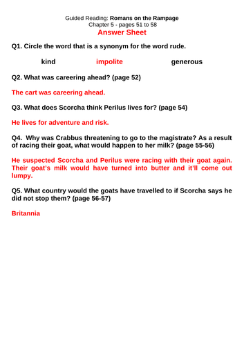Guided Reading- Romans on the Rampage! - Chapter 5 - Lesson 11 - KS2 ...