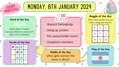 Morning Daily Starter/Daily Display Slides for January | Teaching Resources
