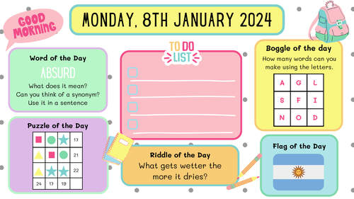 Morning Daily Starter/Daily Display Slides for January | Teaching Resources