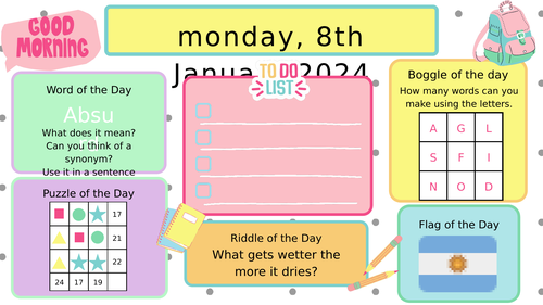 Morning Daily Starter/Daily Display Slides for January | Teaching Resources