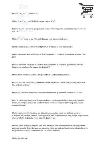 Food shopping dialogue | Teaching Resources