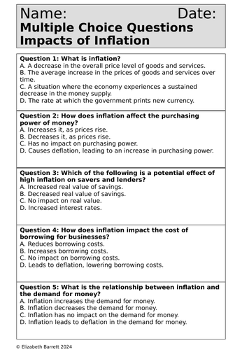 A Level Economics - Questions - Theme 2 - Impacts on Inflation ...