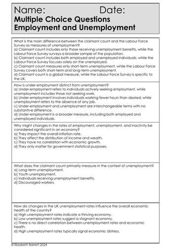 A Level Economics - Questions - Theme 2 - Employment and Unemployment ...