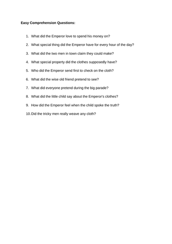 The Emperor's New Clothes Comprehension | Teaching Resources