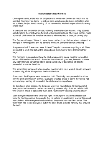 The Emperor's New Clothes Comprehension | Teaching Resources