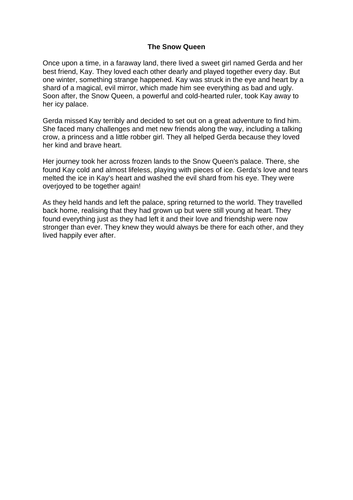 The Snow Queen Comprehension | Teaching Resources