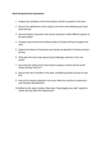 The Snow Queen Comprehension | Teaching Resources