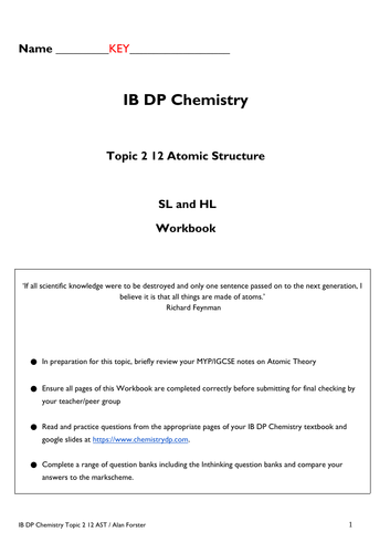 2 Atomic Structure Booklet and Keywords - IBDP Chemistry | Teaching ...