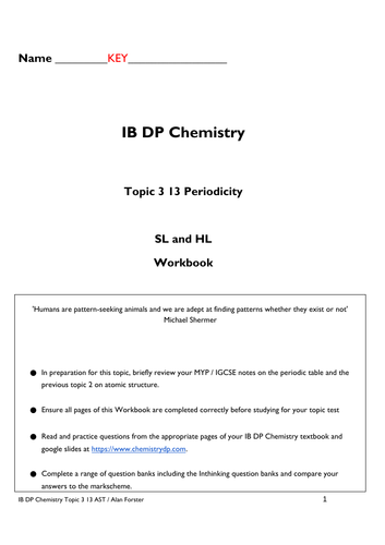 3 Periodicity Booklet and Keywords - IBDP Chemistry | Teaching Resources