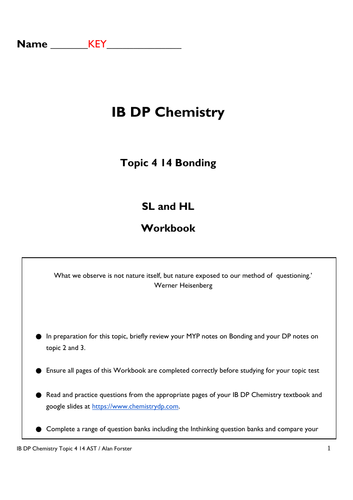 4 Bonding Booklet and Keywords - IBDP Chemistry | Teaching Resources