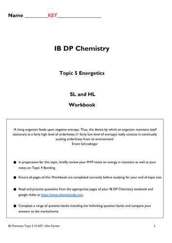 5 Energetics Booklet and Keywords - IBDP Chemistry | Teaching Resources