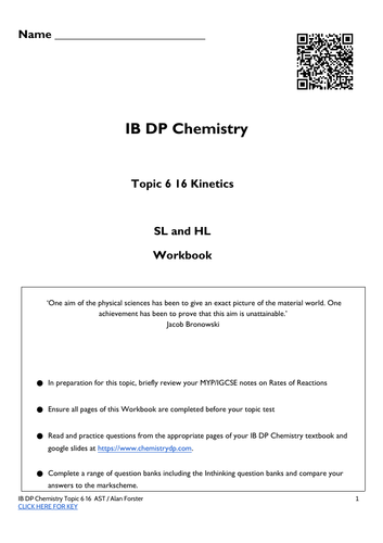 6 Kinetics Booklet and Keywords - IBDP Chemistry | Teaching Resources